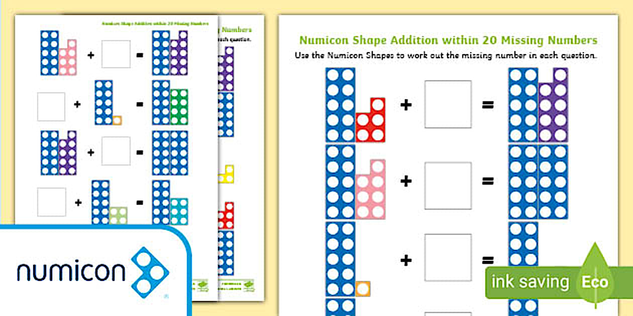 Numicon Shapes Addition to 20 Missing Numbers Activities
